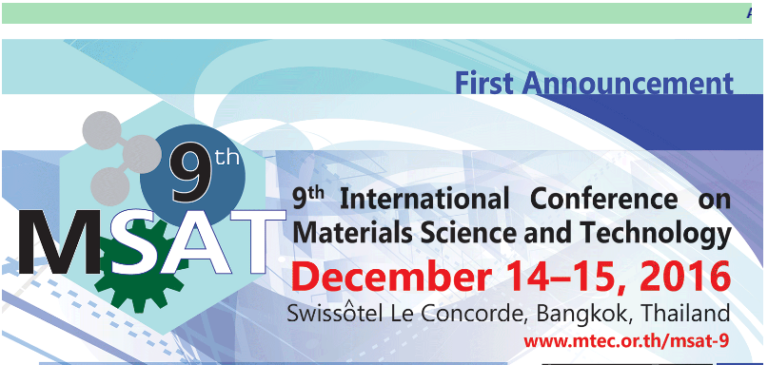 9th International Conference on Materials Science and Technology (MSAT ...